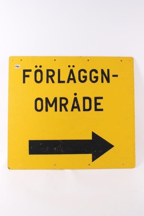 Skilt, SE, Förläggn-område + pil, 40 x 45 cm